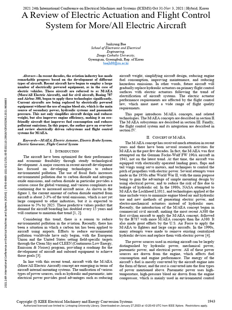 Electric Aircraft Control Systems | PDF | Engines | Aircraft Flight ...