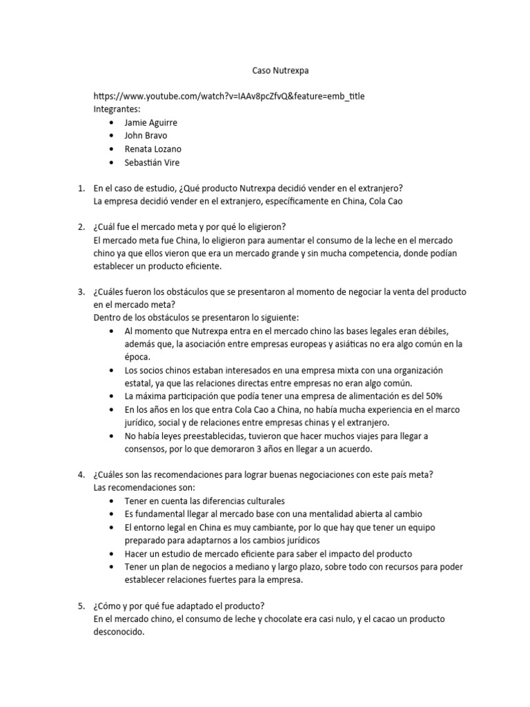 Caso Nutrexpa - Preguntas | PDF | Mercado (economía) | China
