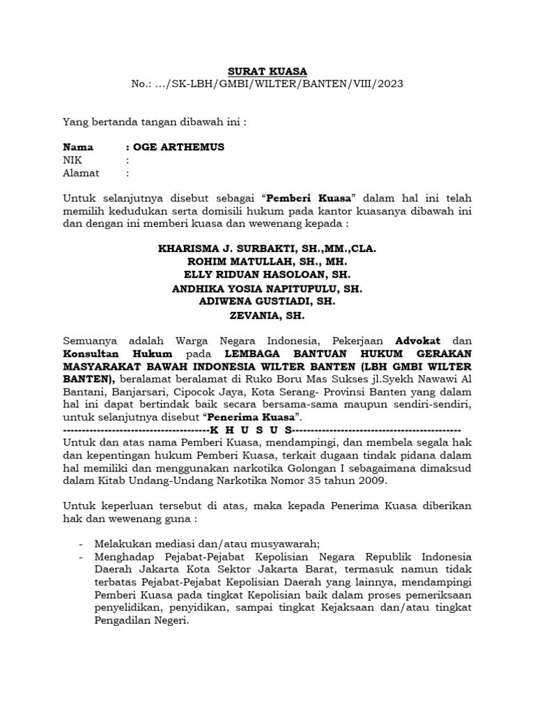 Surat Kuasa Oge Arthemus | PDF