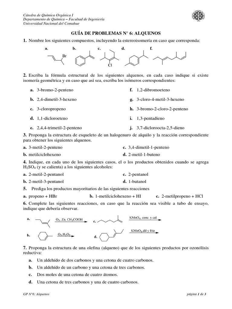 Guia N°6 - Alquenos | Descargar gratis PDF | Isómero | Alqueno Guia N°6 - Alquenos | Descargar gratis PDF | Isómero | Alqueno