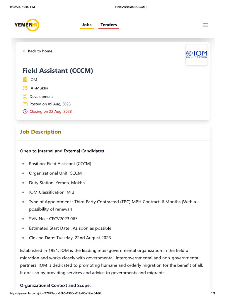 Field Assistant IOM | PDF