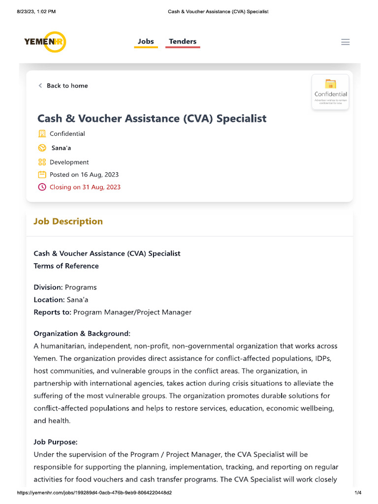 Cash & Voucher Assistance (CVA) Specialist | PDF