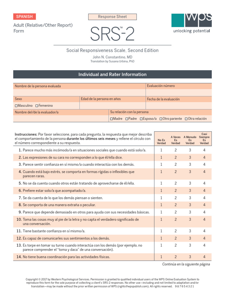 SRS-2 Adulto (Other Report) | PDF
