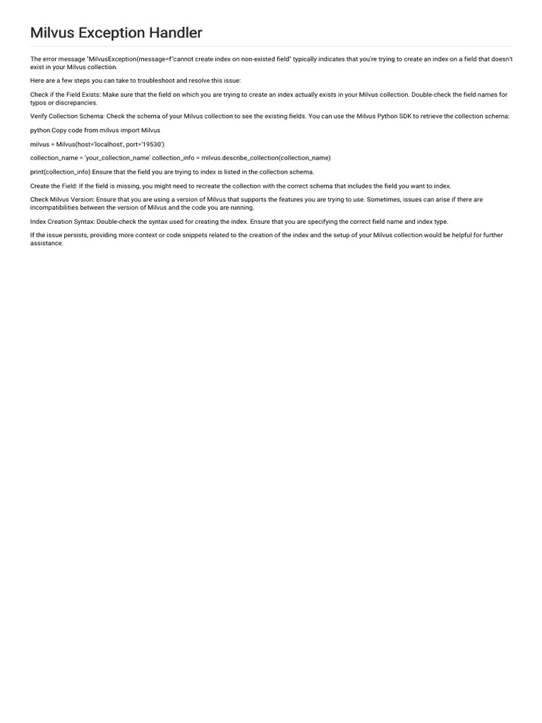 Milvus Exception Handler | PDF