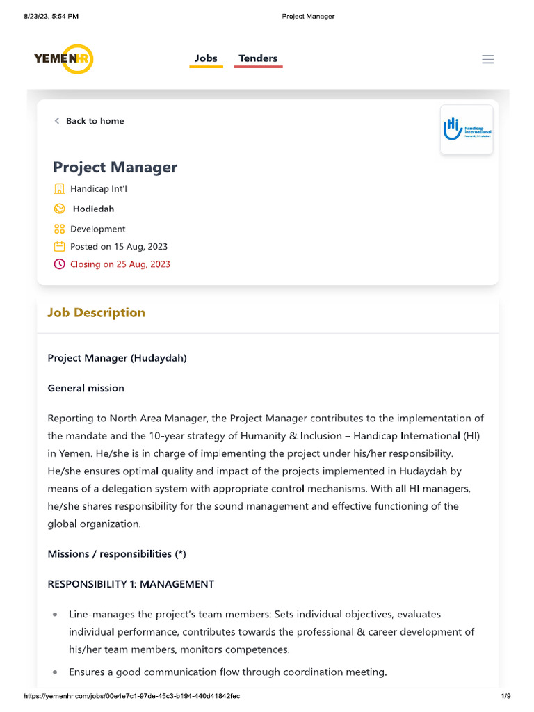 Project Manager - Handicap | PDF