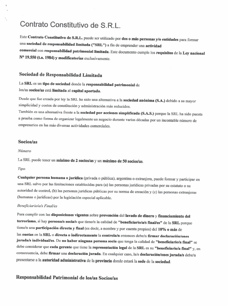 Contrato Constitutivo de SRL Practica | PDF