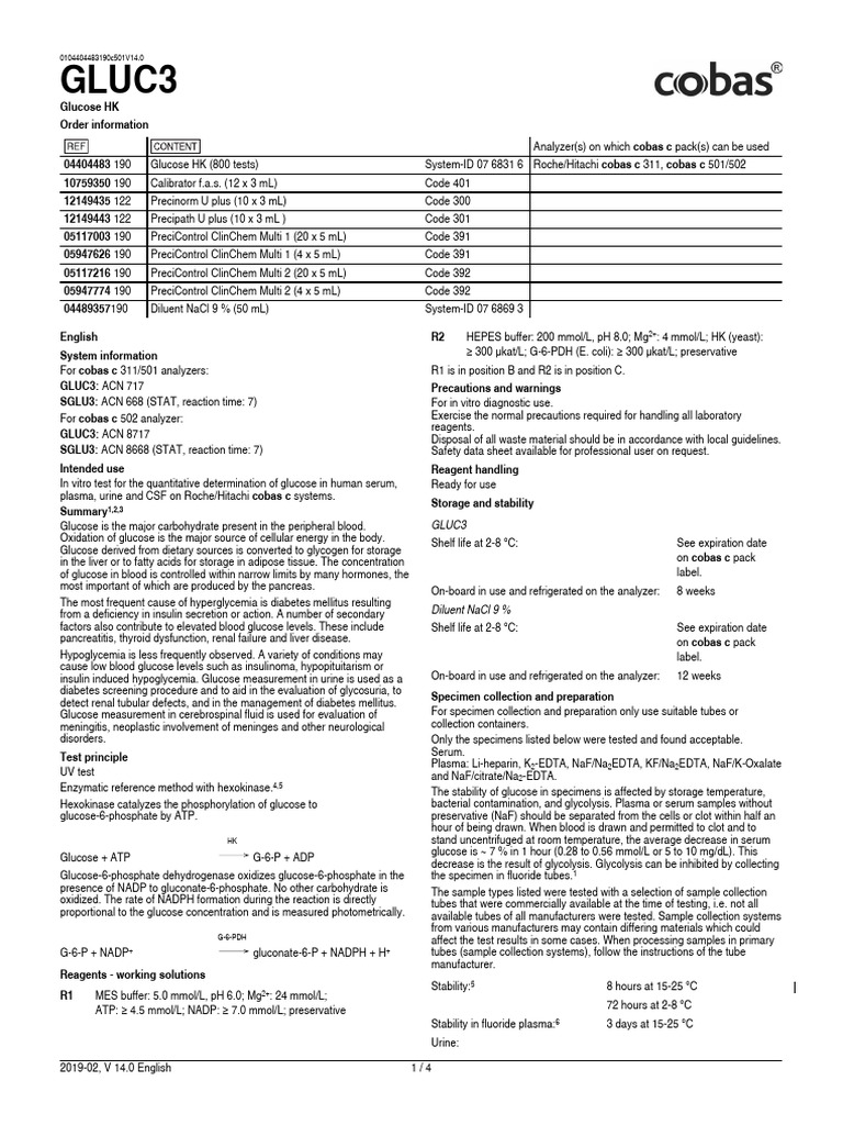 Inserto Gluc3 HK Roche | PDF | Hypoglycemia | Hyperglycemia