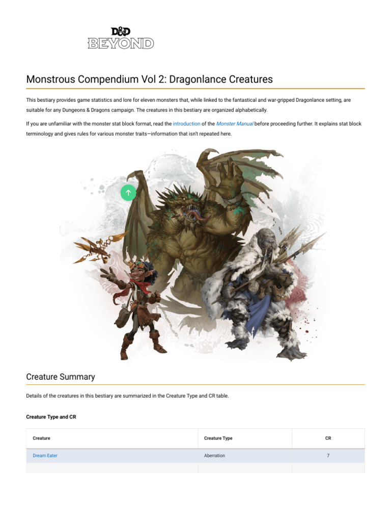 Dragonlance Creatures - Monstrous Compendium Volume Two - Sources - D&D ...