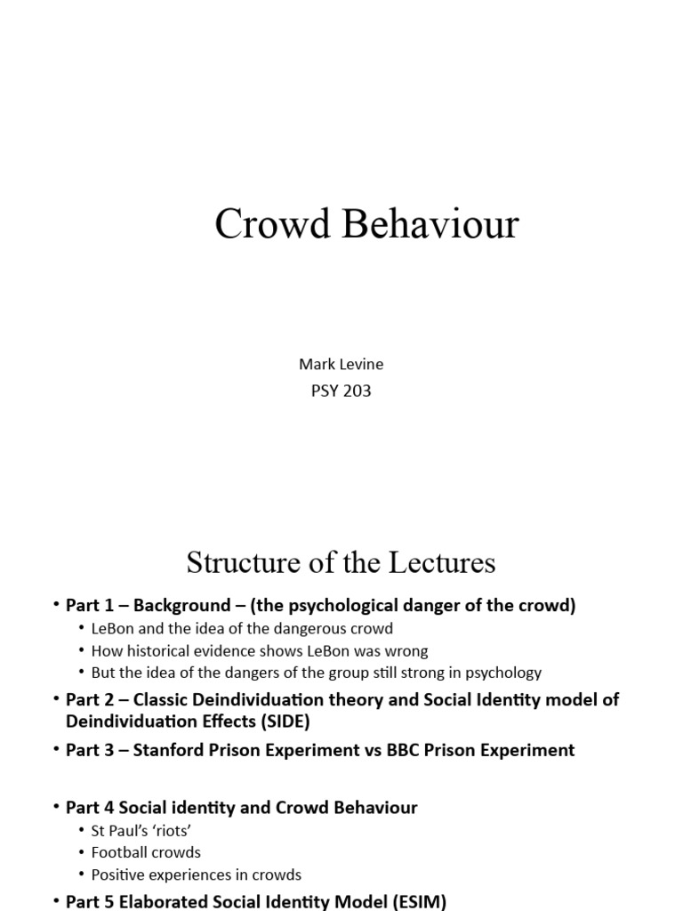 203 Crowd Behaviour - Slides For Monday and Wednesday | PDF ...