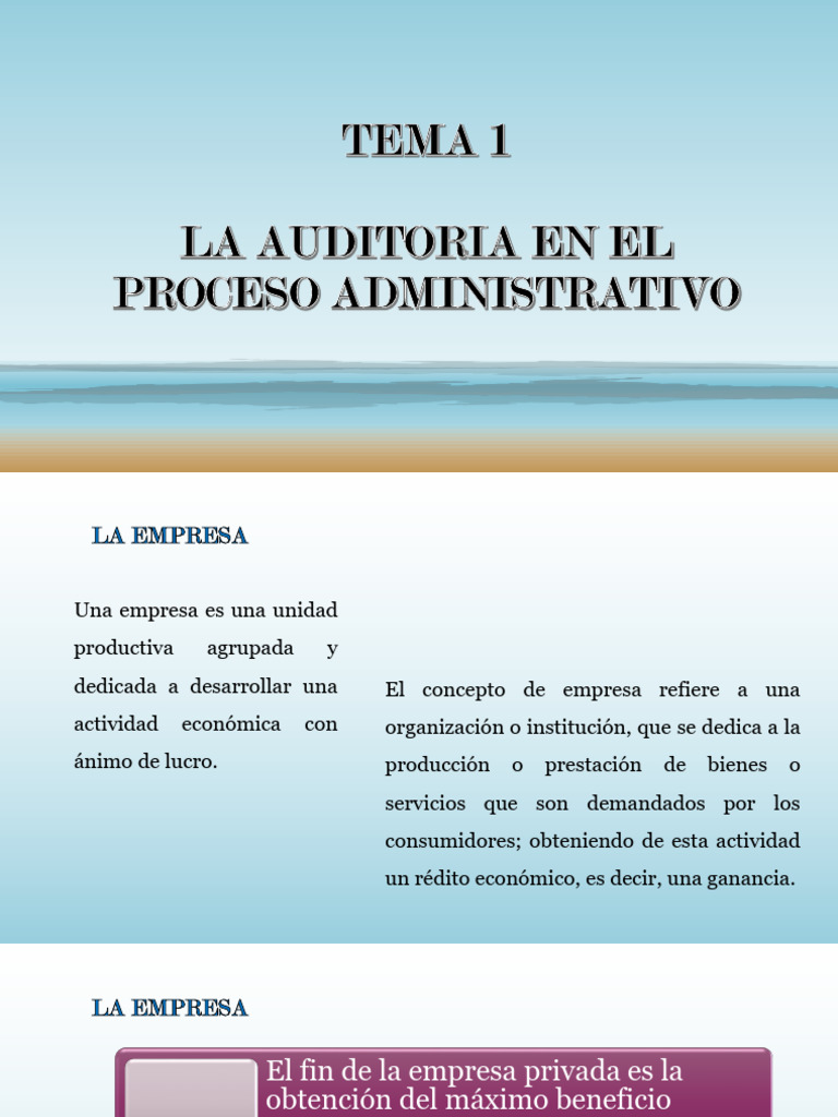 Tema 1 - Auditoria en El Proceso Administrativo | PDF | Auditoría | Business