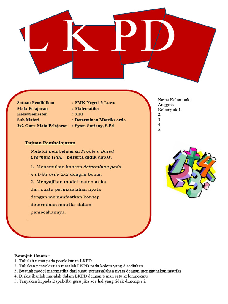 LKPD DET 2x2 MATRIKS | PDF | Metode & Bahan Ajar | Griya & Taman