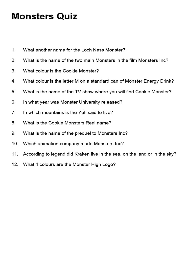 Monster Quiz | PDF | Games & Activities