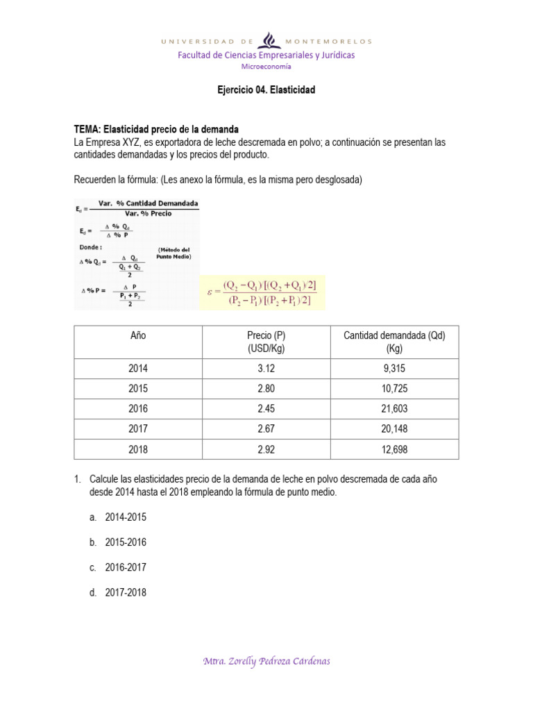 Ejercicio 04. Elasticidad | PDF | Elasticidad (economía) | Precios