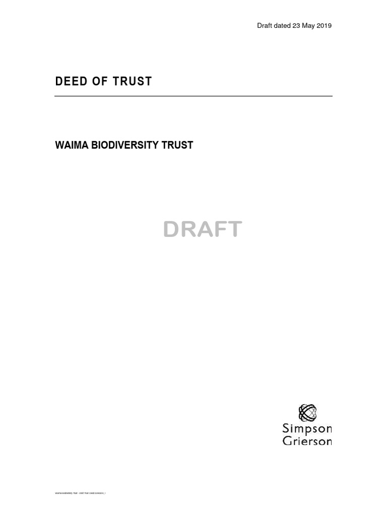 Appendix R Draft Trust Deed | PDF | Trust Law | Charitable Organization