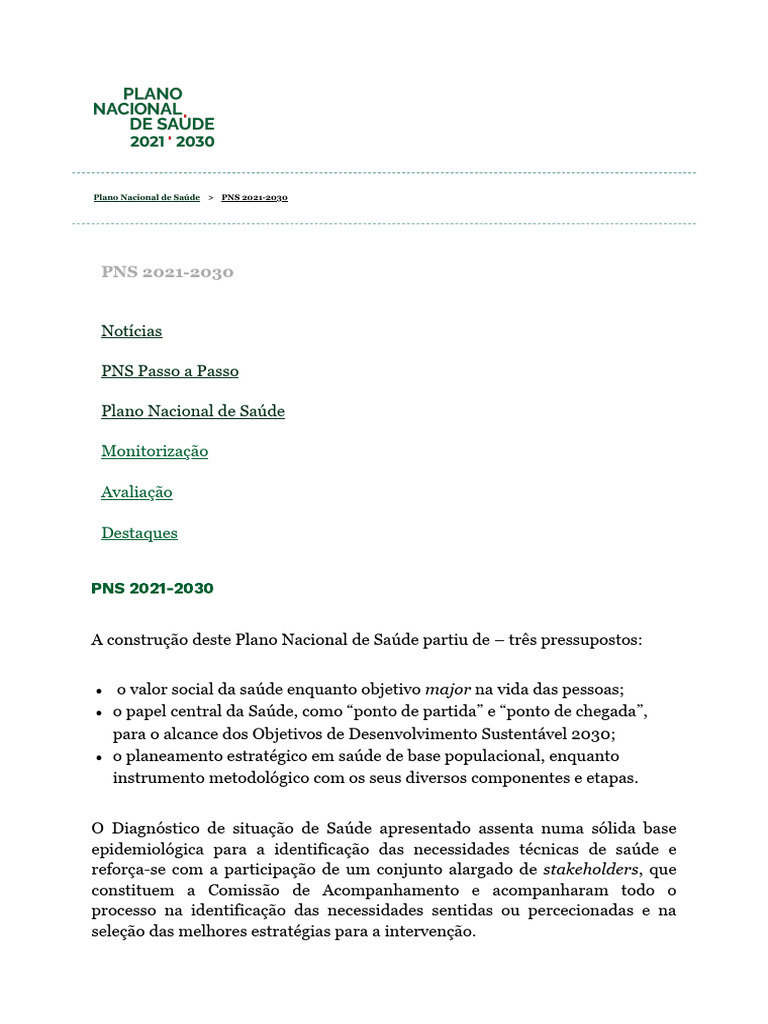 PNS 2021-2030 - Plano Nacional de Saúde | PDF | Desenvolvimento ...