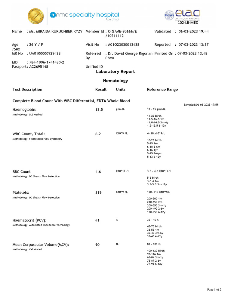Complete Blood Count With WBC Differential, EDTA Whole Blood 2 | PDF ...