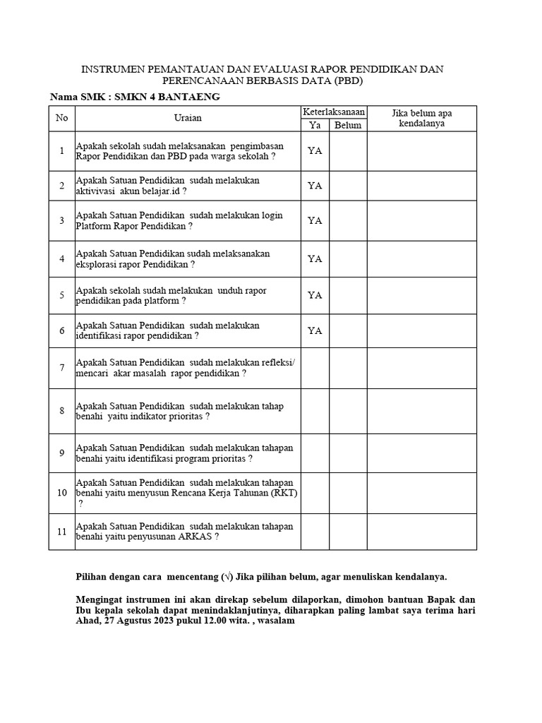 Instrumen PBD Dan Rapor Pendidikan 2023 | PDF | Kesehatan Holistik