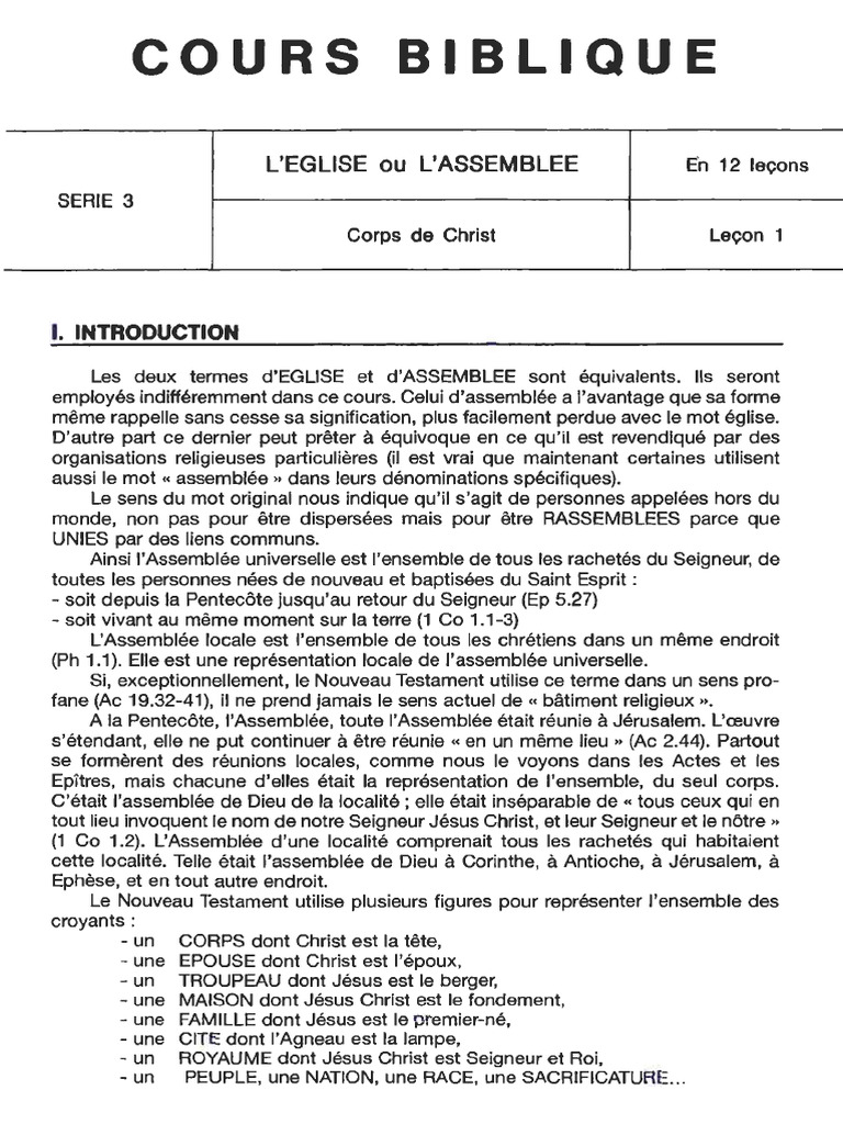 A5804 Cours Biblique Sur L Eglise Ou L A 61888 | PDF