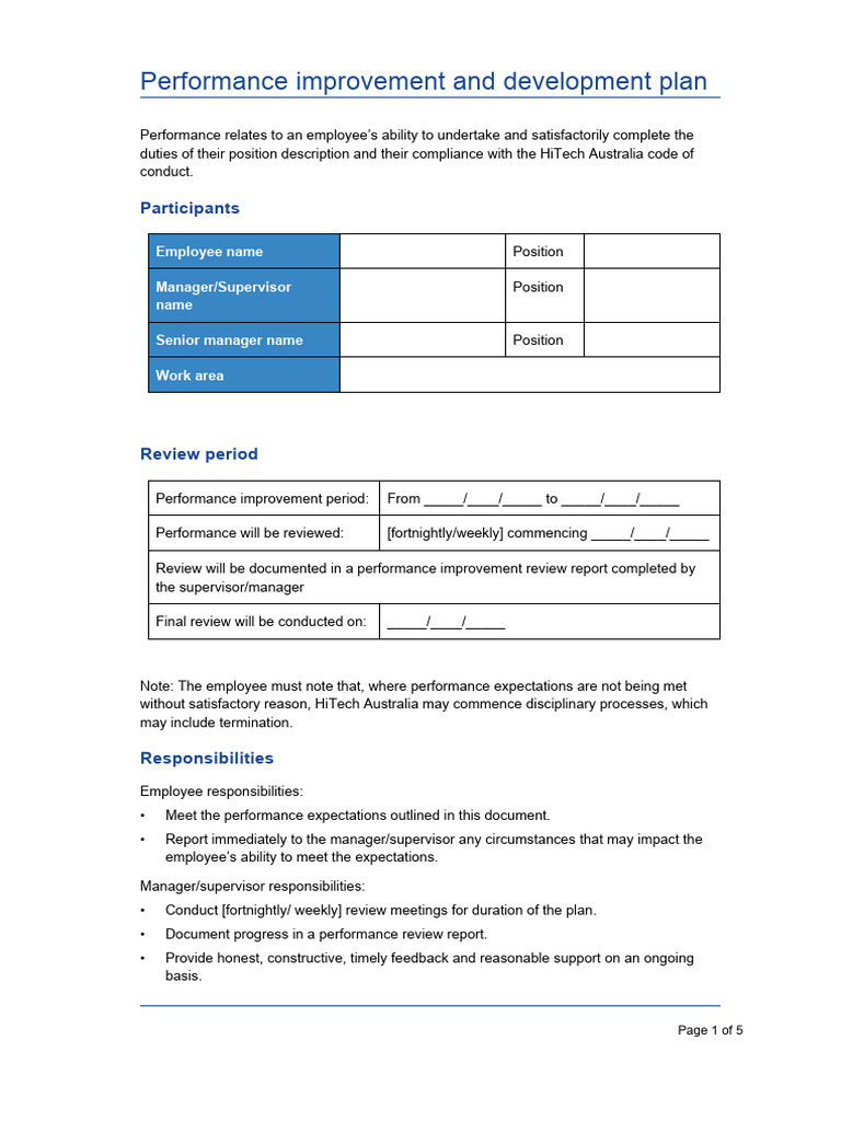 Attachment 1-Performance Improvement and Development Plan | PDF ...