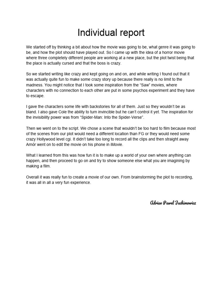 An Individual Report Ensk2kk05 | PDF