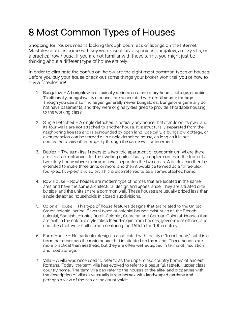 8 Most Common Types of Houses PDF | PDF