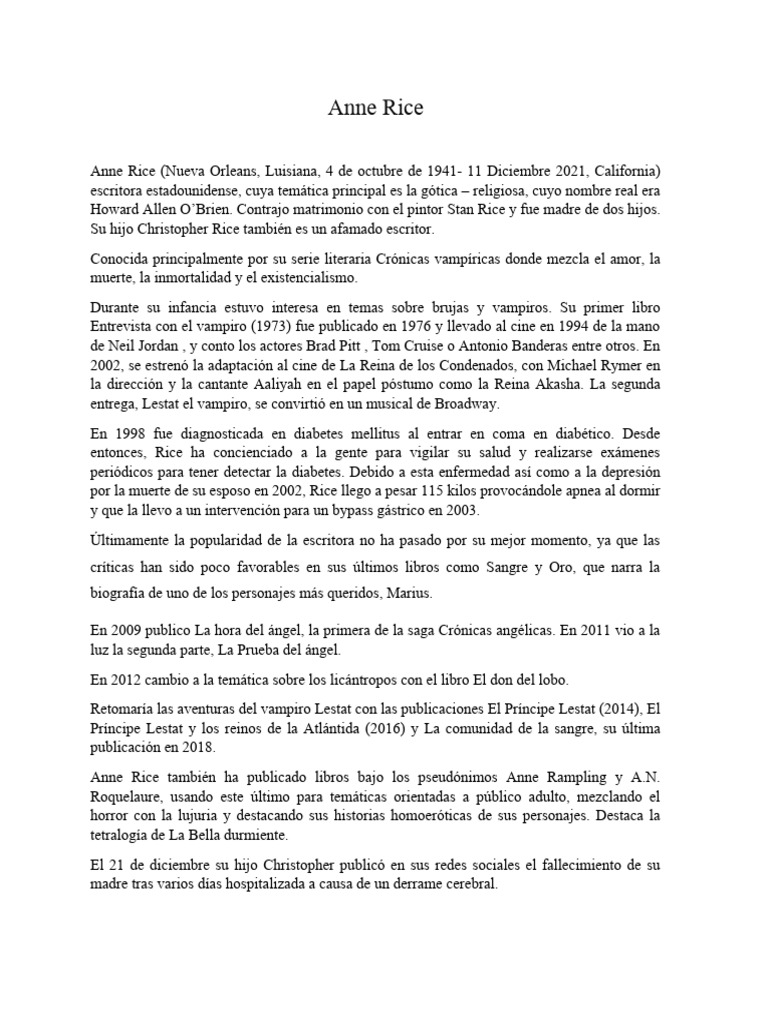 Anne Rice | PDF | Clásicos