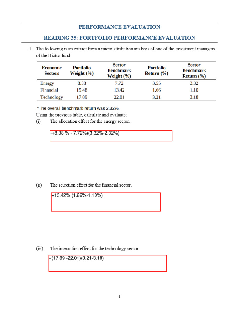 Performance Evaluation - Exercises | PDF | Investment Management | Financial Markets