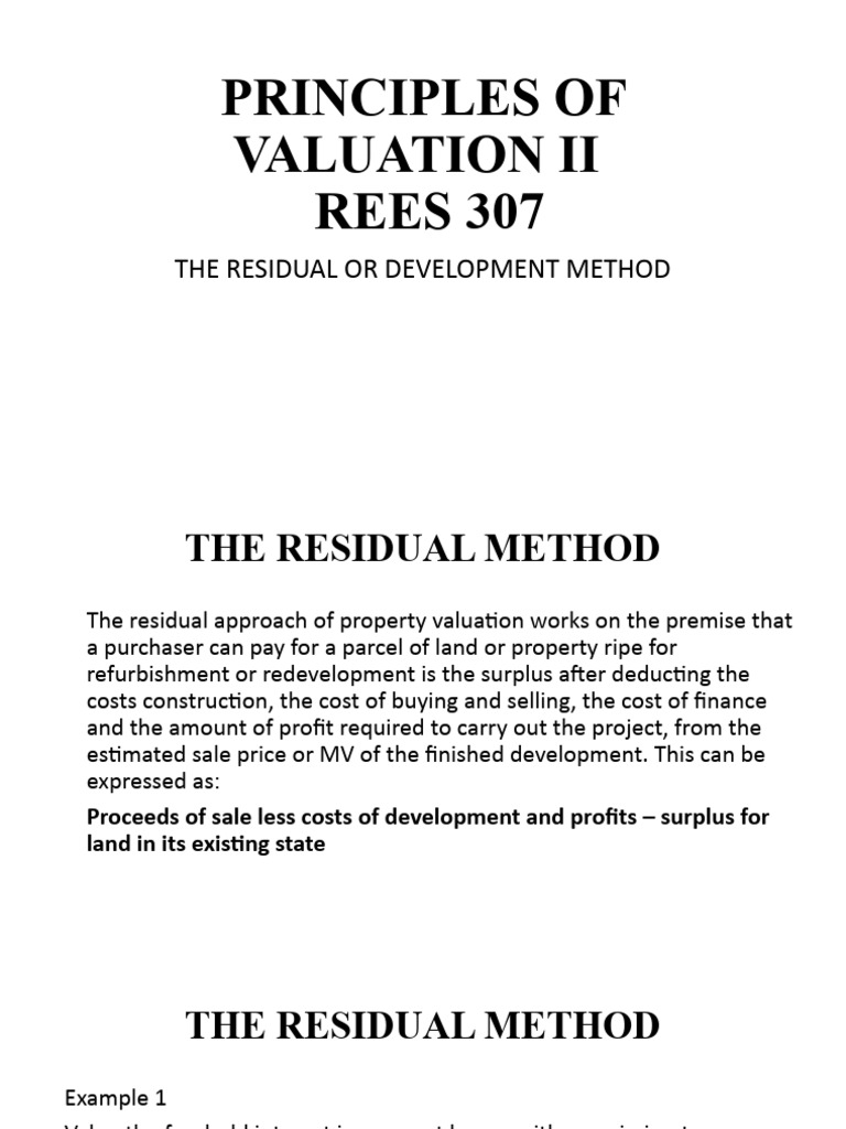 Residual Method in Property Valuation | PDF | Interest | Valuation ...