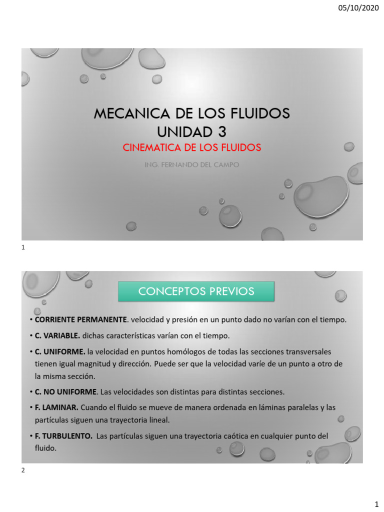 TU03 - Cinematica de Los Fluidos - 5oct2020 | PDF | Viscosidad | Aceleración