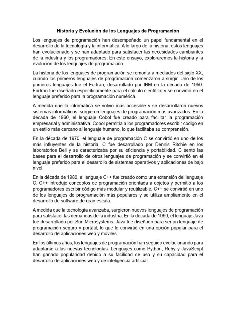 Historia y Evolución de Los Lenguajes de Programación | PDF | Lenguaje ...