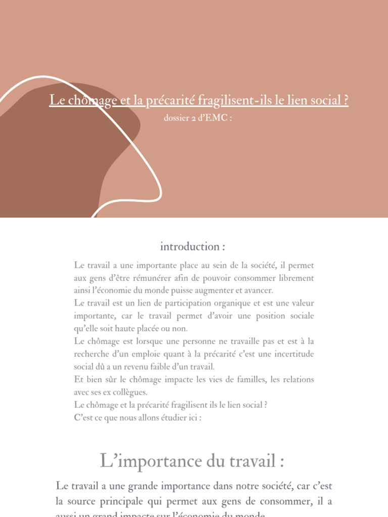 Chômage et précarité : impact sur le lien social | PDF | Chômage | Économie