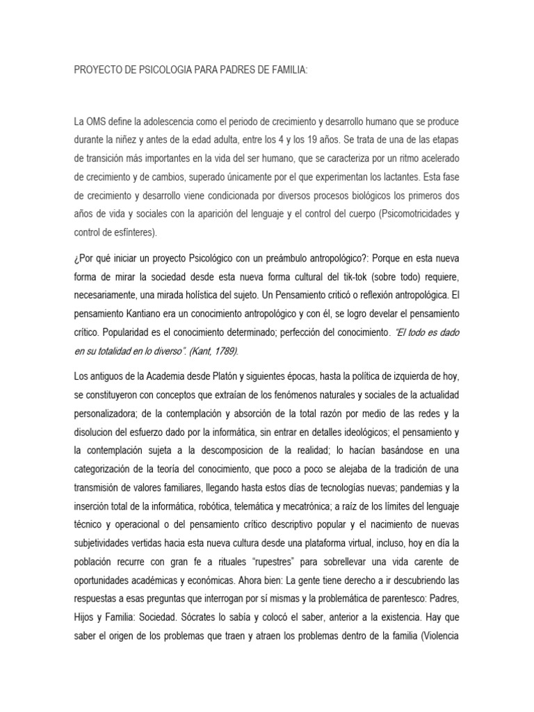 Proyecto de Psicologia para Padres de Familia 2023 | PDF | Sicología ...