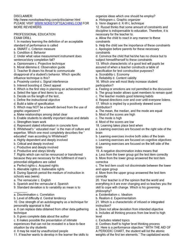 Let Reviewer Professional Education 1 Pdf Teachers Learning