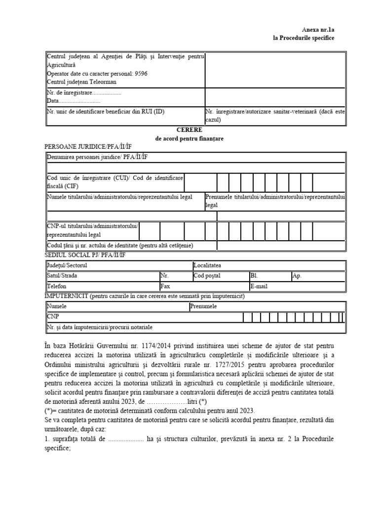 Cerere Acord +anexe - Pers. Juridice Vegetal | PDF