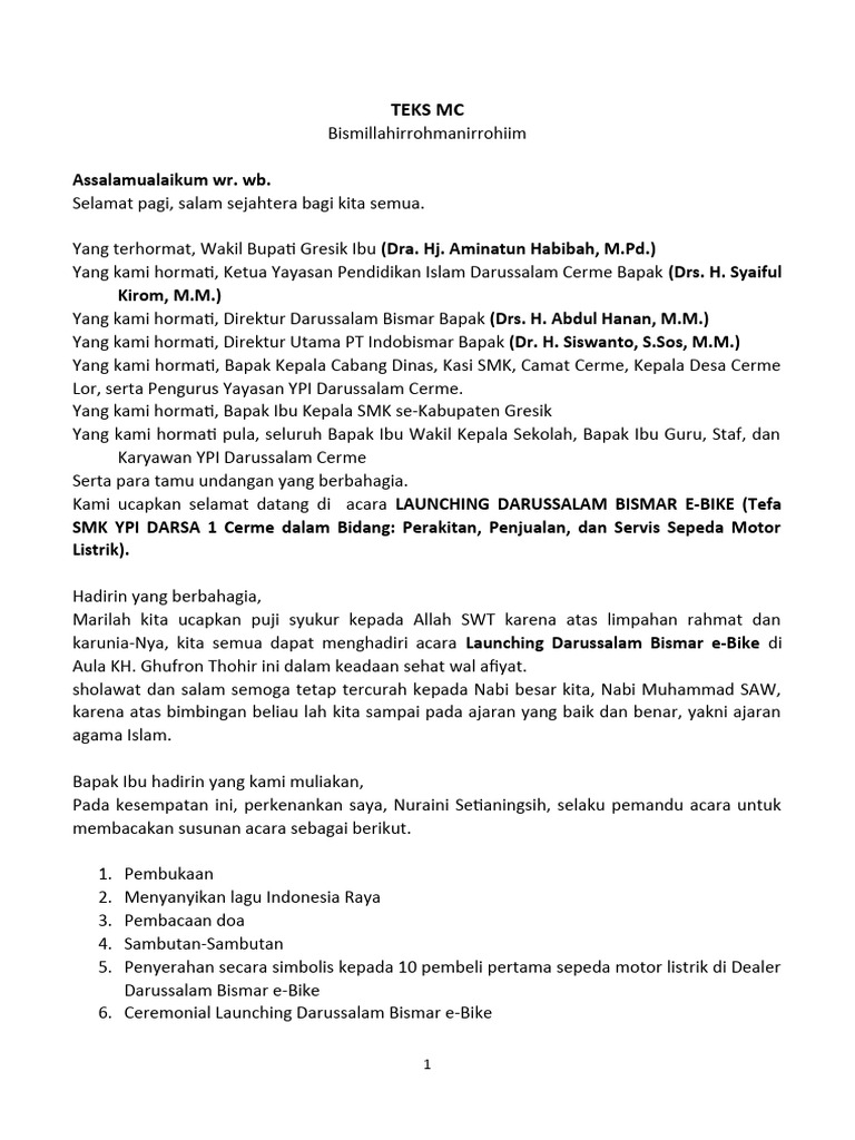 Teks MC Acara Launching Kegiatan | PDF | Agama & Spiritualitas