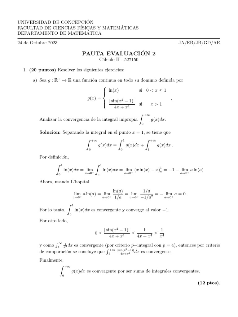 Pauta Evaluación 2-CII | PDF | Integral | Análisis