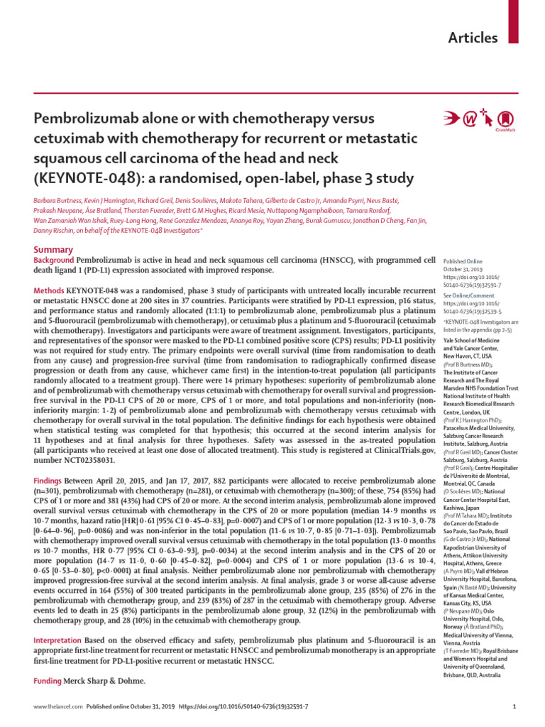 Keynote 048 | PDF | Head And Neck Cancer | Chemotherapy