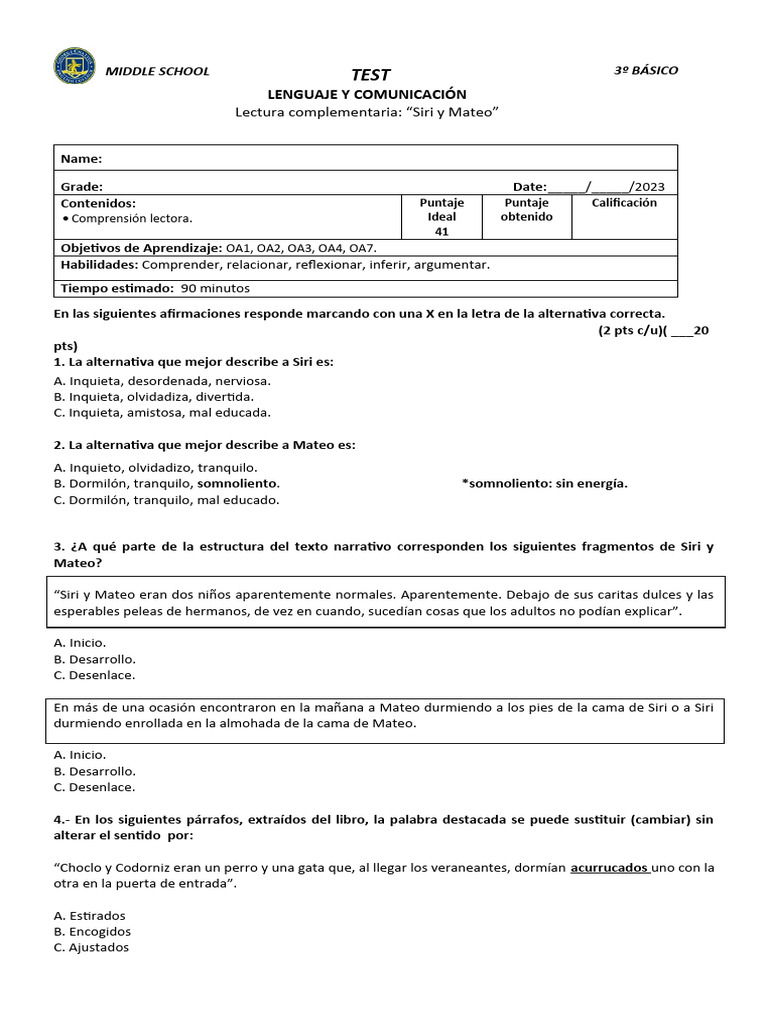 evaluación Siri y Mateo | PDF