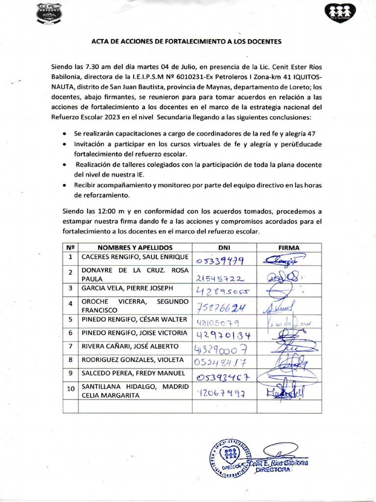 Acta de Acciones de Fortalecimiento Del Refuerzo Escolar | PDF