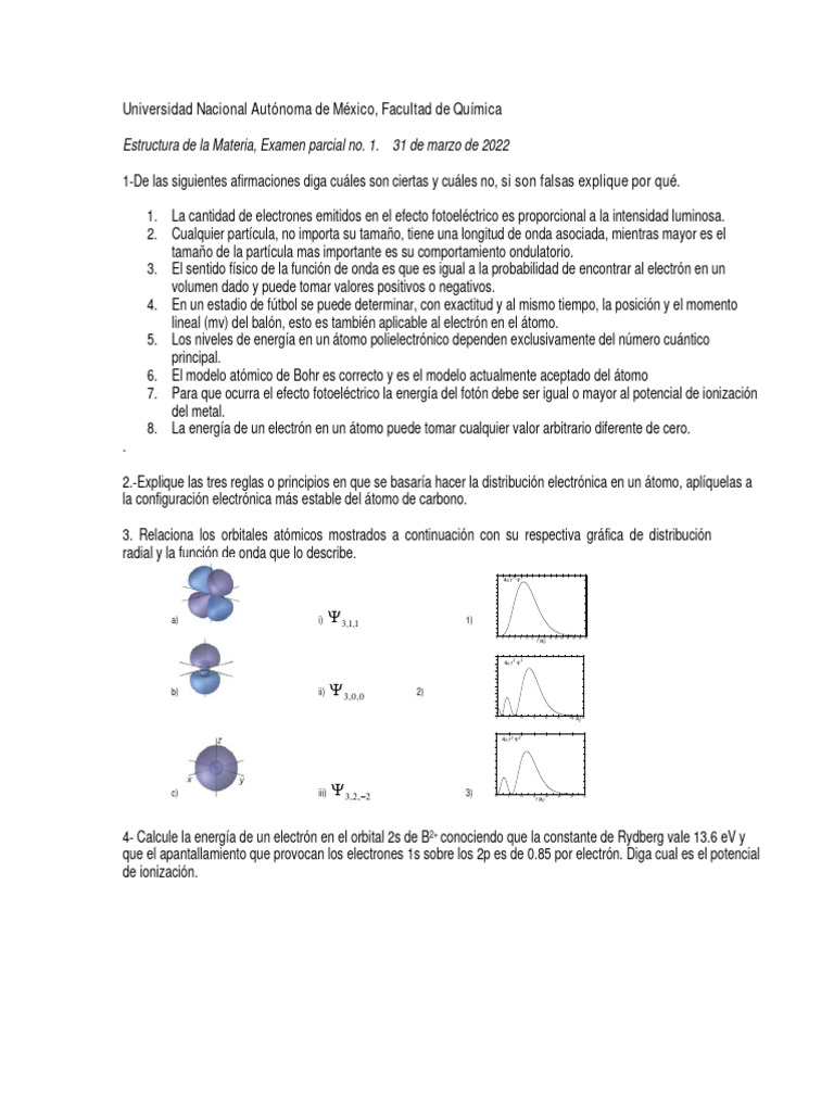 Parcial 12022 | PDF | Configuración electronica | Electrón