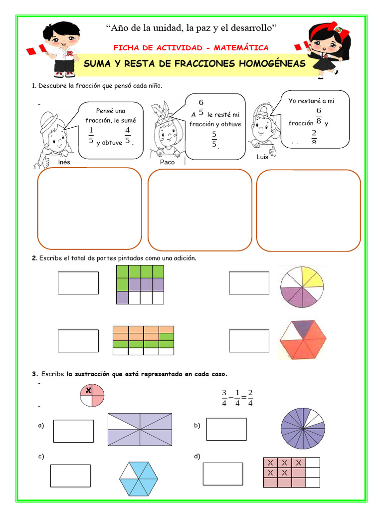 Actividades de Suma y Resta de Fracciones | PDF | Sustracción | Matemáticas