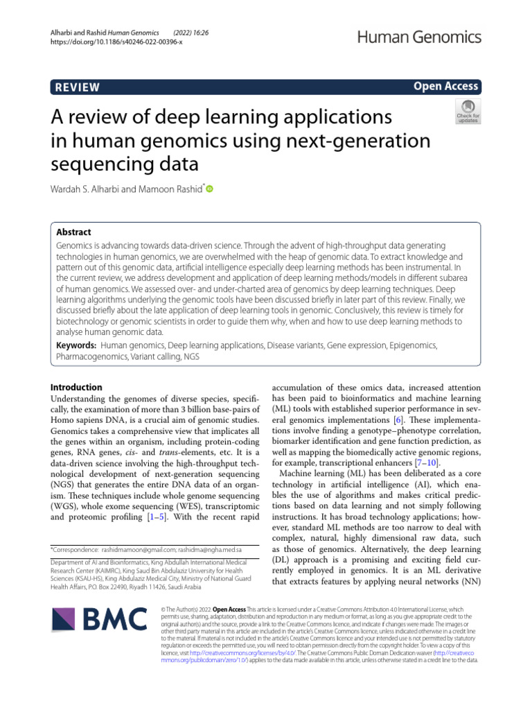 A Review of Deep Learning Applications in Human Genomics Using Next ...