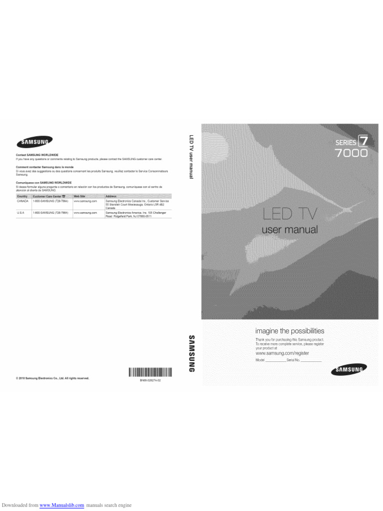 Series 7 7000 Un46c7000 User Manual | PDF | Hdmi | Ingeniería Electrónica