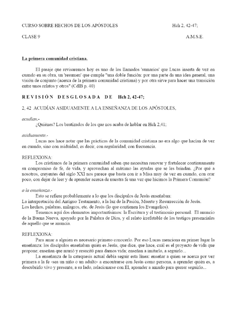 CURSO SOBRE HECHOS DE LOS APÓSTOLES HCH 2, 42-47 2, 42 ACUDÍAN ASIDUAMENTE A LA ENSEÑANZA DE LOS ...