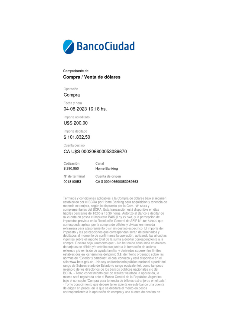 Comprobante de Compra - Venta de Dólares | PDF | Dólar de los Estados ...