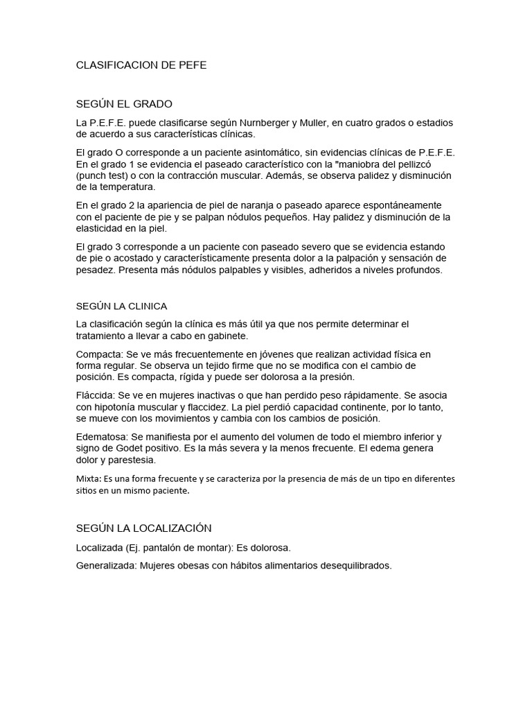 Clasificación de P.E.F.E. por Grados y Tipos | PDF | Salud y bienestar