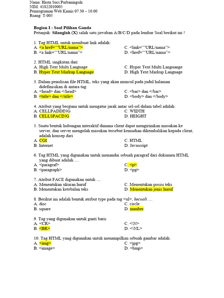 Soal Pemrograman HTML dan Web | PDF