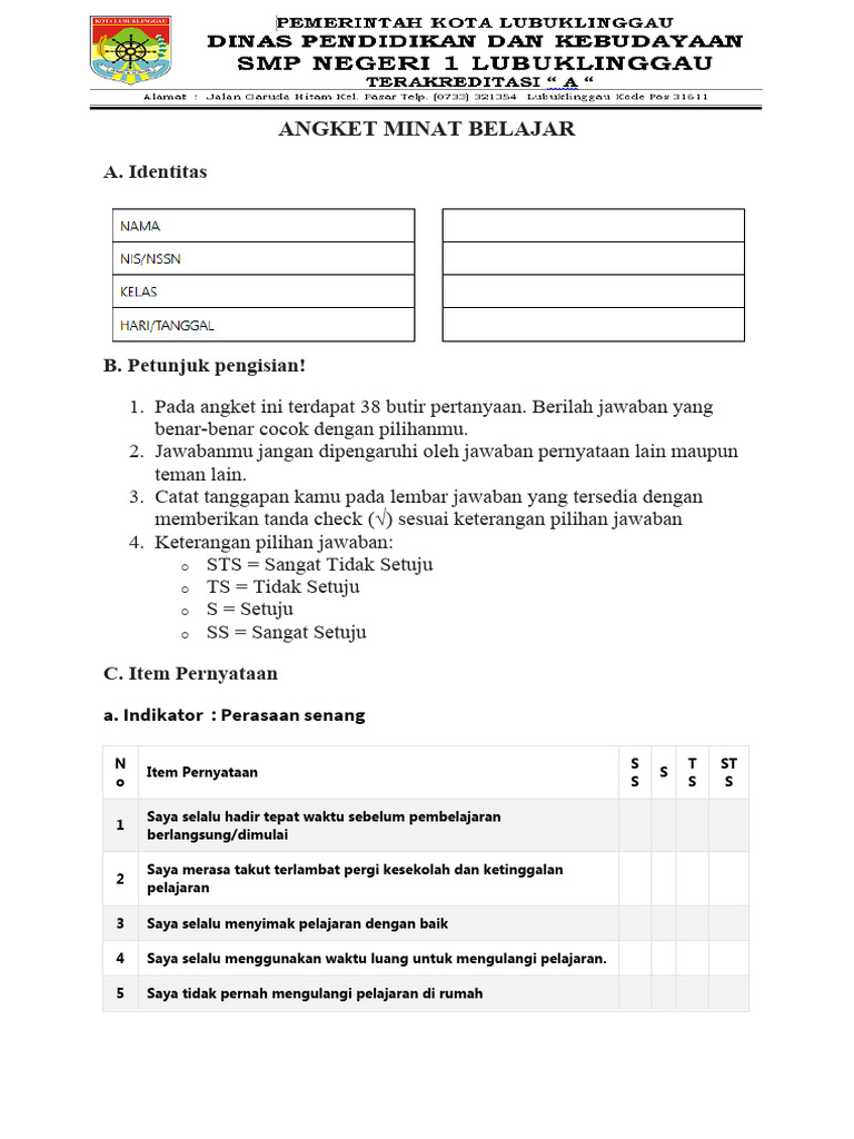 Angket Minat Belajar | PDF