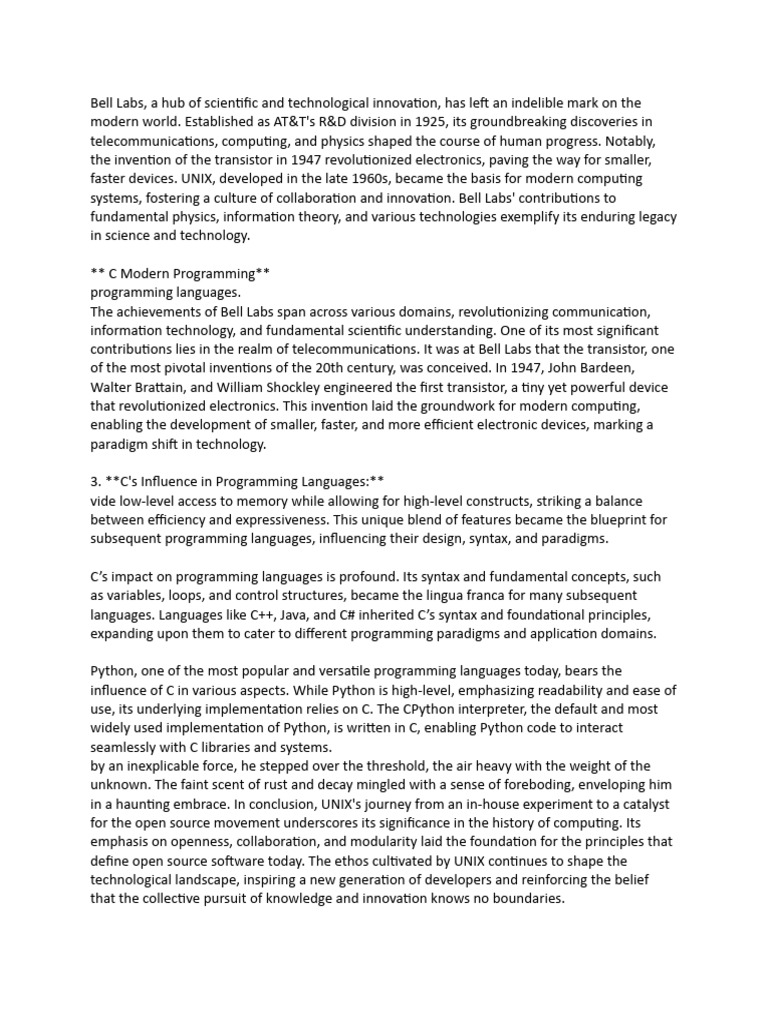 The Pioneering Innovations of Bell Labs | PDF | Python (Programming ... The Pioneering Innovations of Bell Labs | PDF | Python (Programming ...