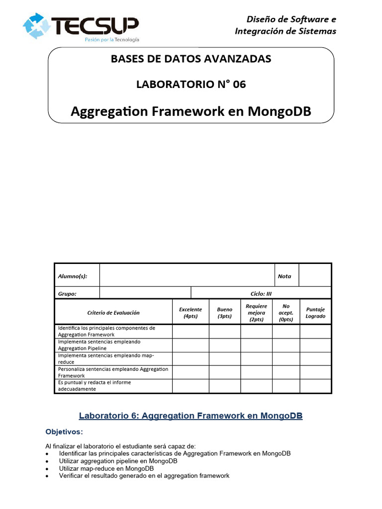 Lab06 Bdav Aggregation Framework Pdf Mongo Db Mapa Reducido